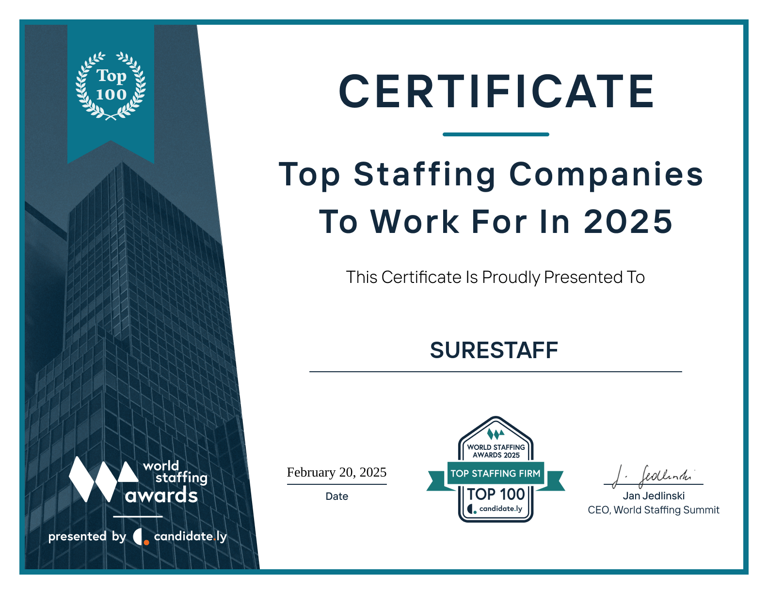 Candidate.Ly Recognizes SureStaff as Top Staffing Company to Work For ...